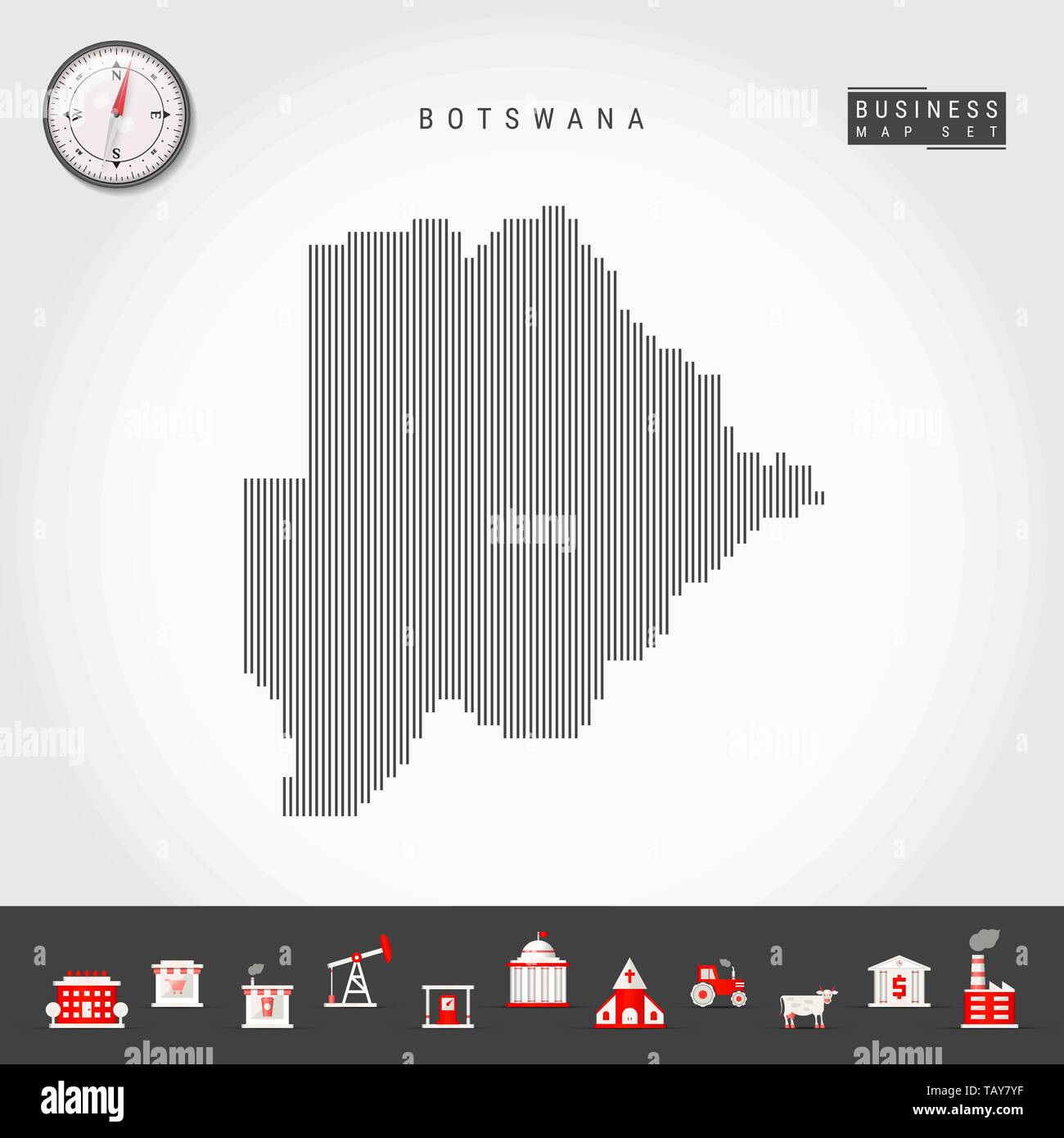 Vector Vertical Lines Pattern Map of Botswana. Striped Simple ...