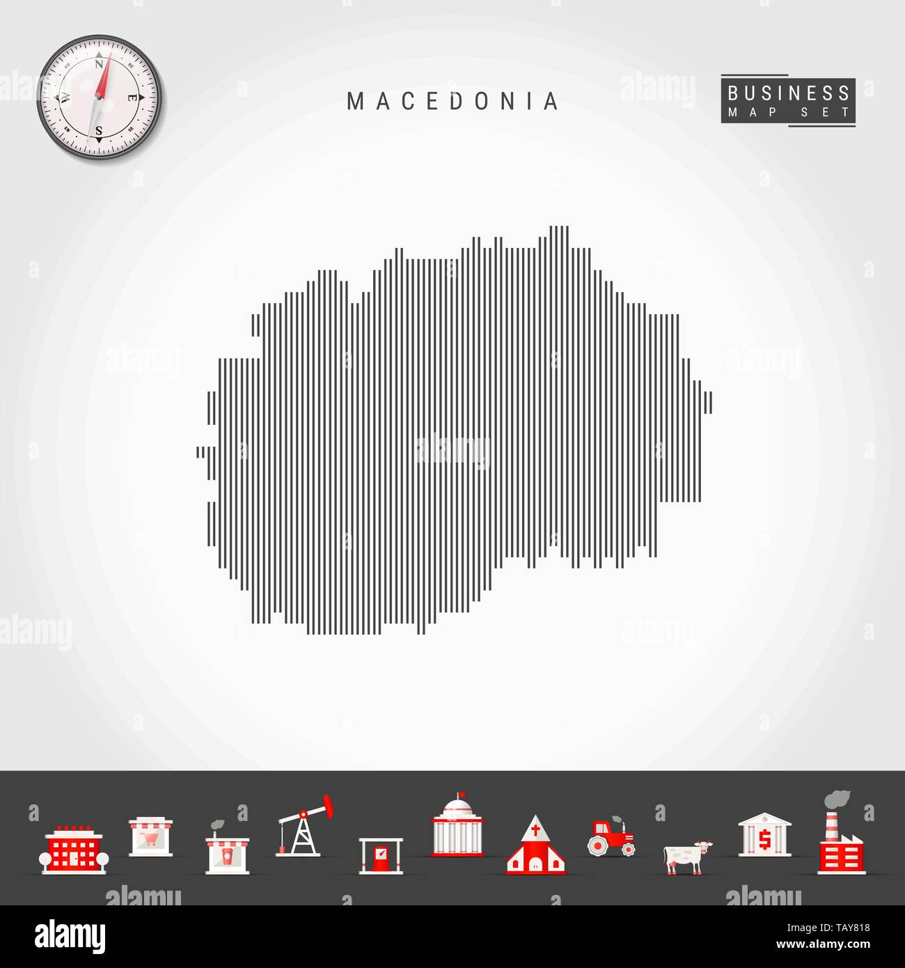 Vector Vertical Lines Pattern Map of North Macedonia. Striped Simple ...