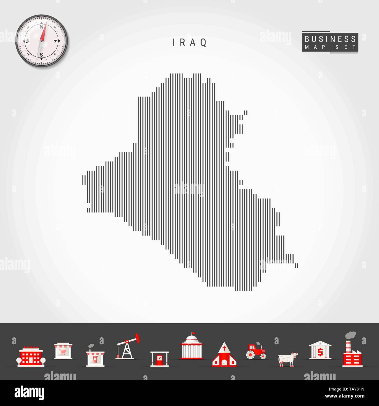 Vector Vertical Lines Pattern Map of Iraq. Striped Simple Silhouette of ...