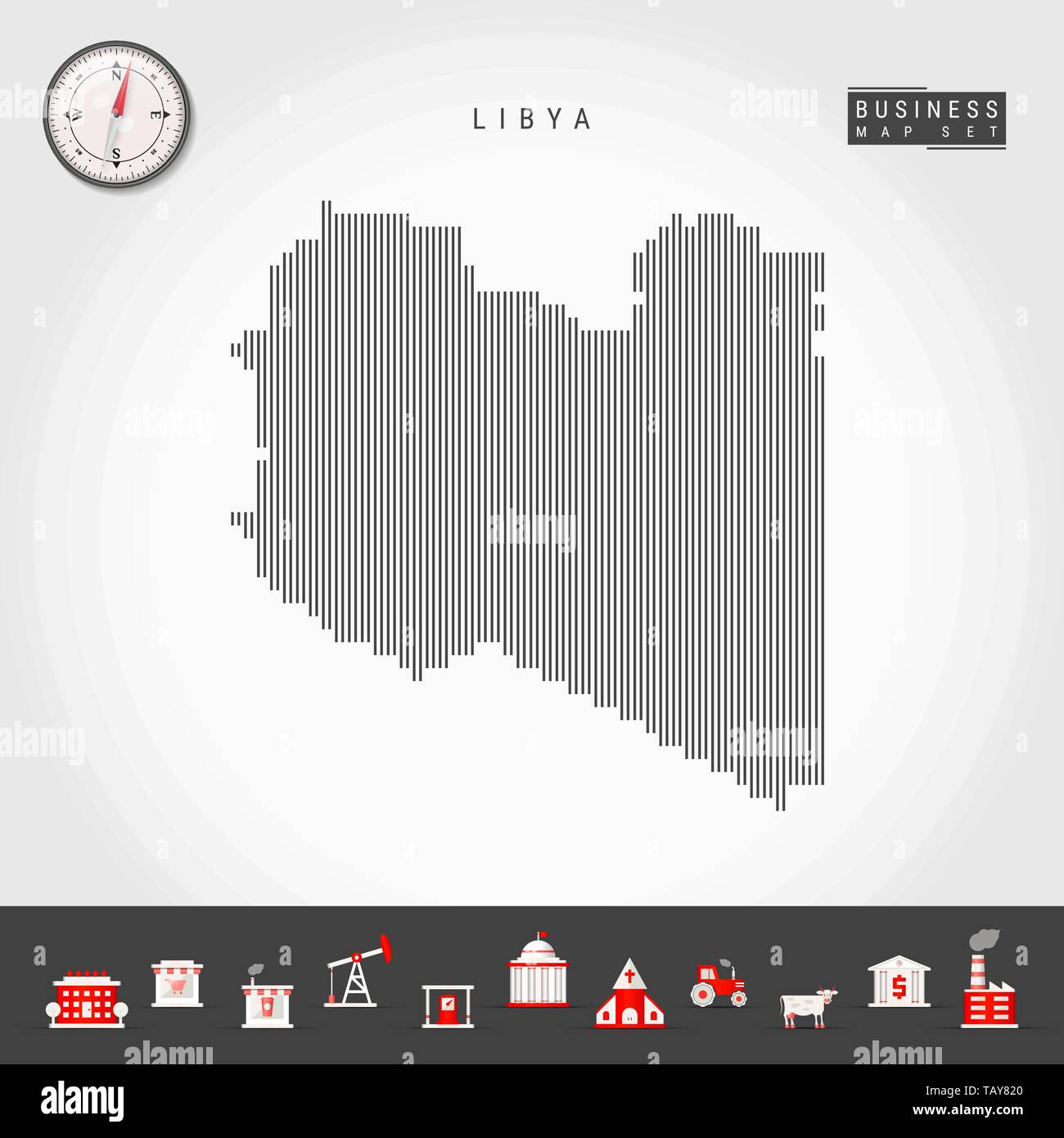Vector Vertical Lines Pattern Map of Libya. Striped Simple Silhouette ...