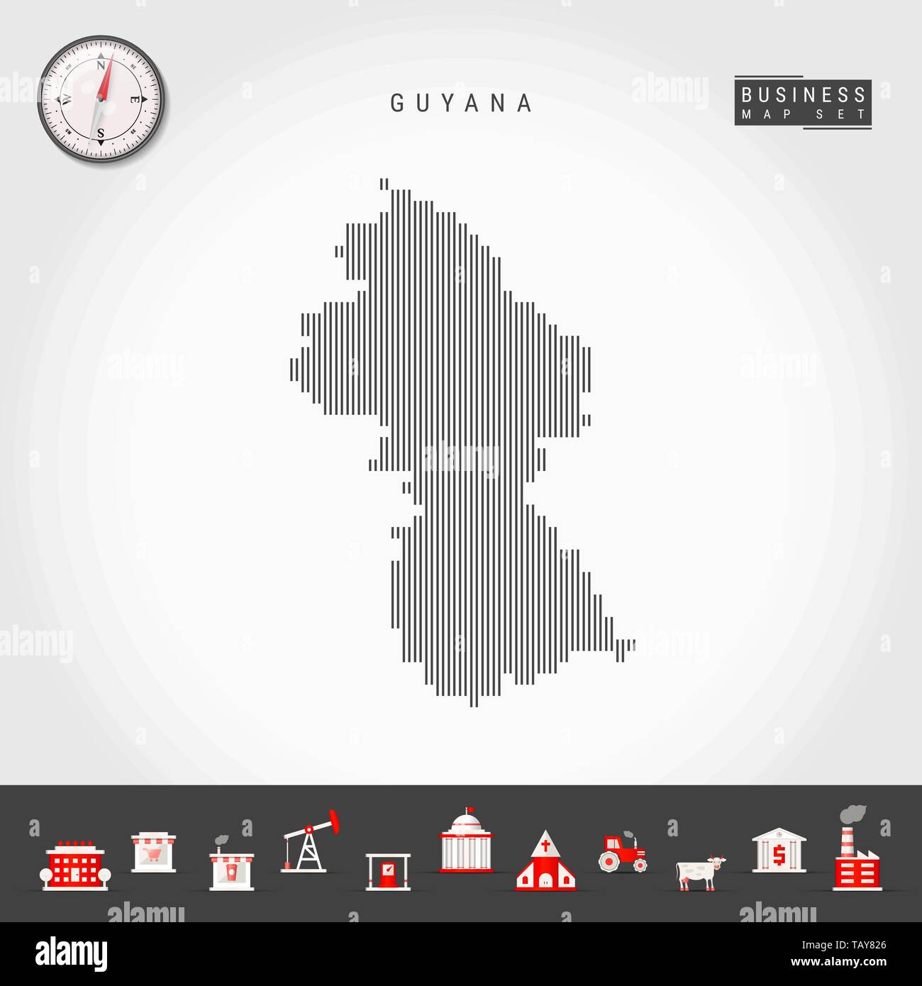 Vector Vertical Lines Pattern Map of Guyana. Striped Simple Silhouette ...
