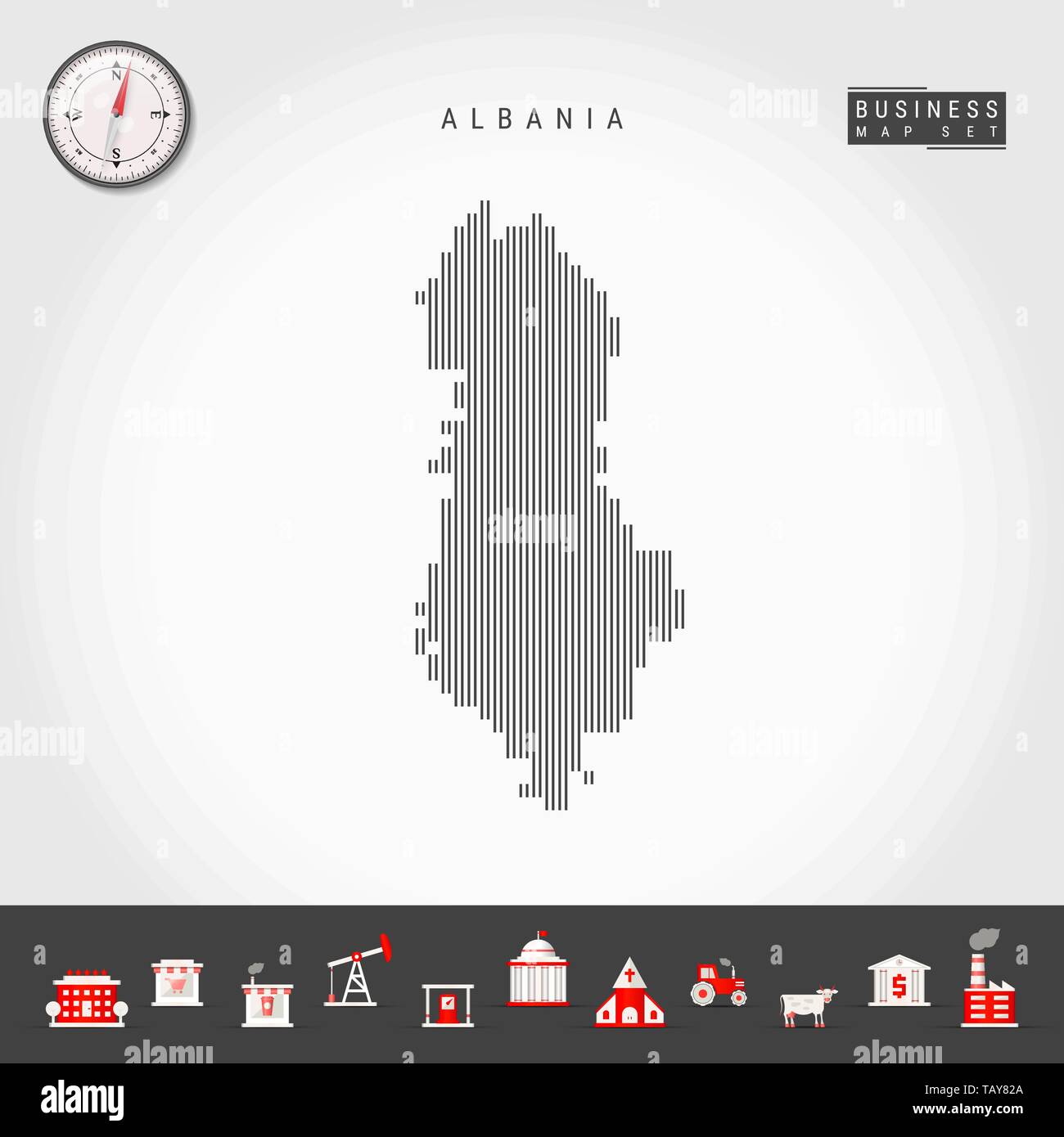 Vector Vertical Lines Pattern Map of Albania. Striped Simple Silhouette ...