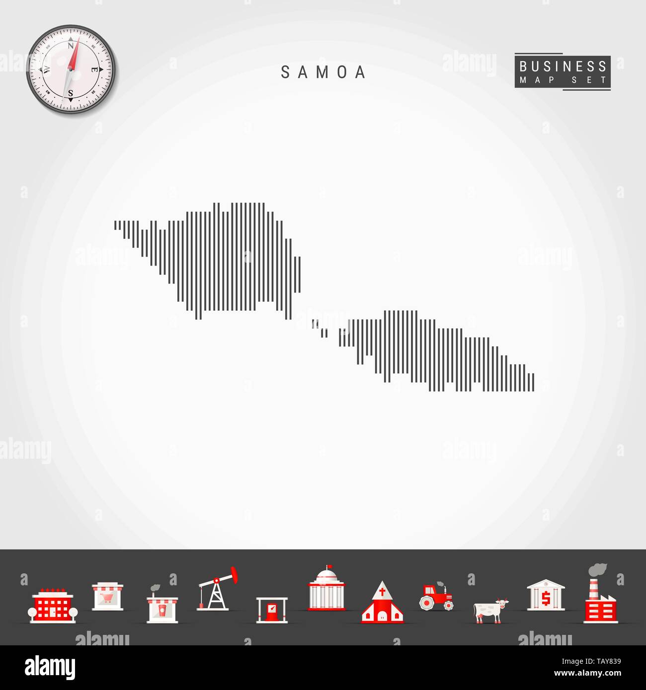 Vector Vertical Lines Pattern Map of Samoa. Striped Simple Silhouette ...