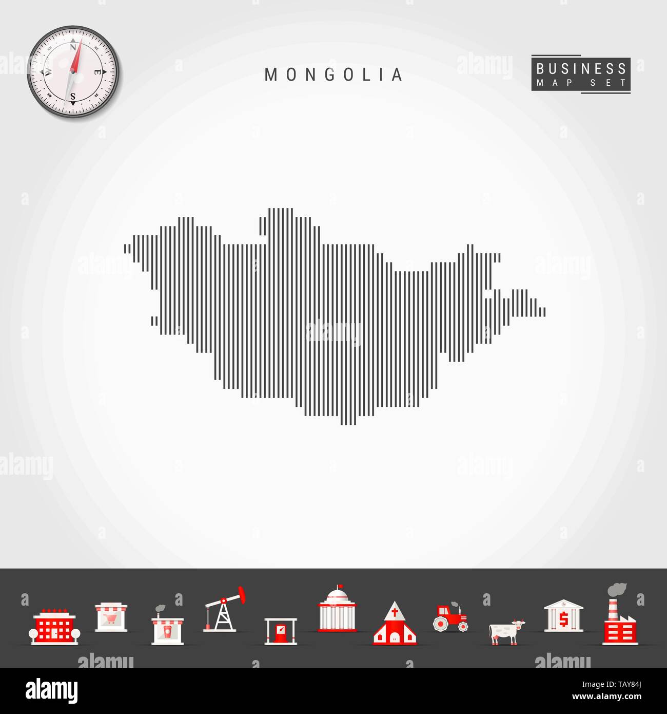 Vector Vertical Lines Pattern Map of Mongolia. Striped Simple ...