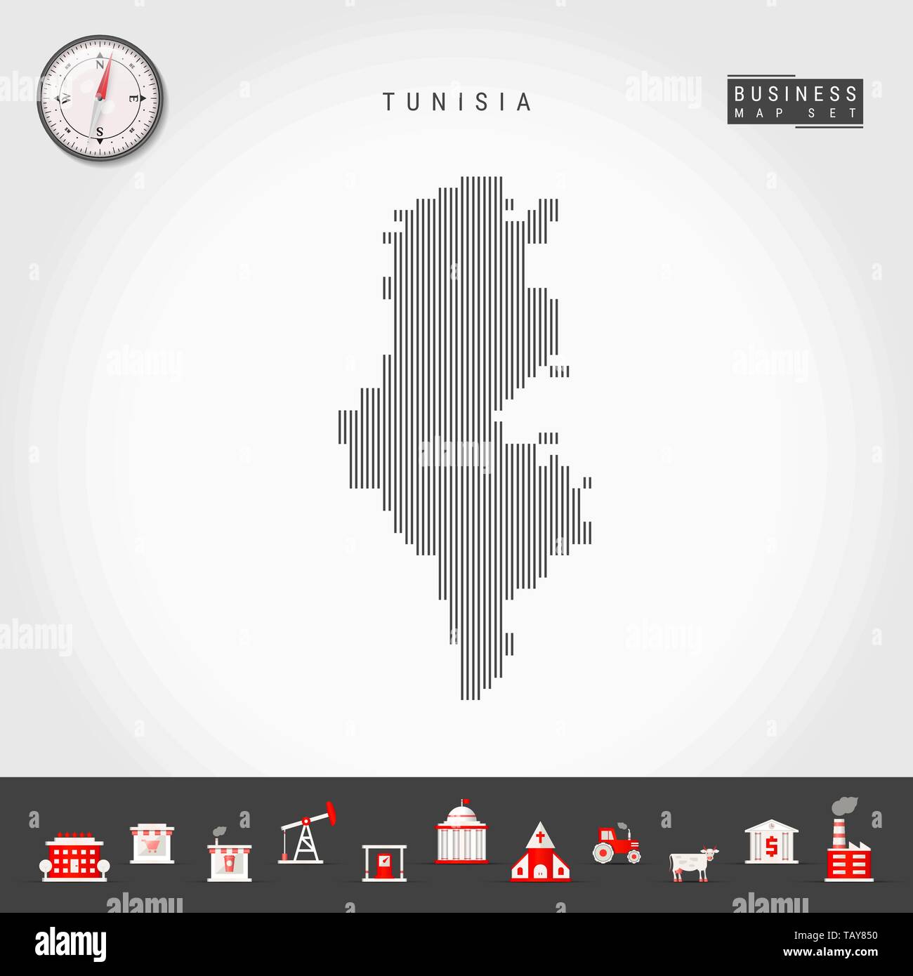 Vector Vertical Lines Pattern Map of Tunisia. Striped Simple Silhouette ...