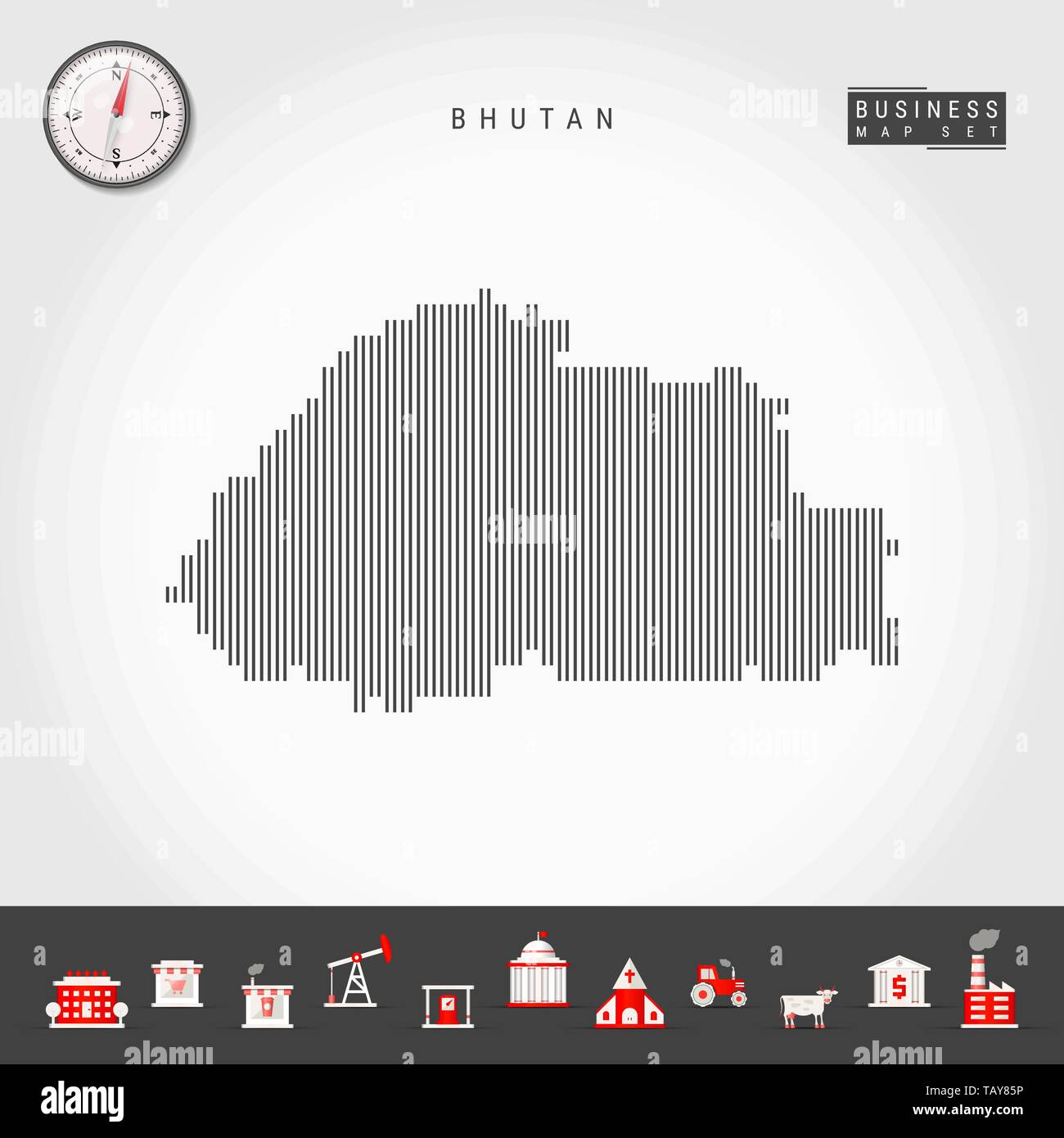 Vector Vertical Lines Pattern Map of Bhutan. Striped Simple Silhouette ...