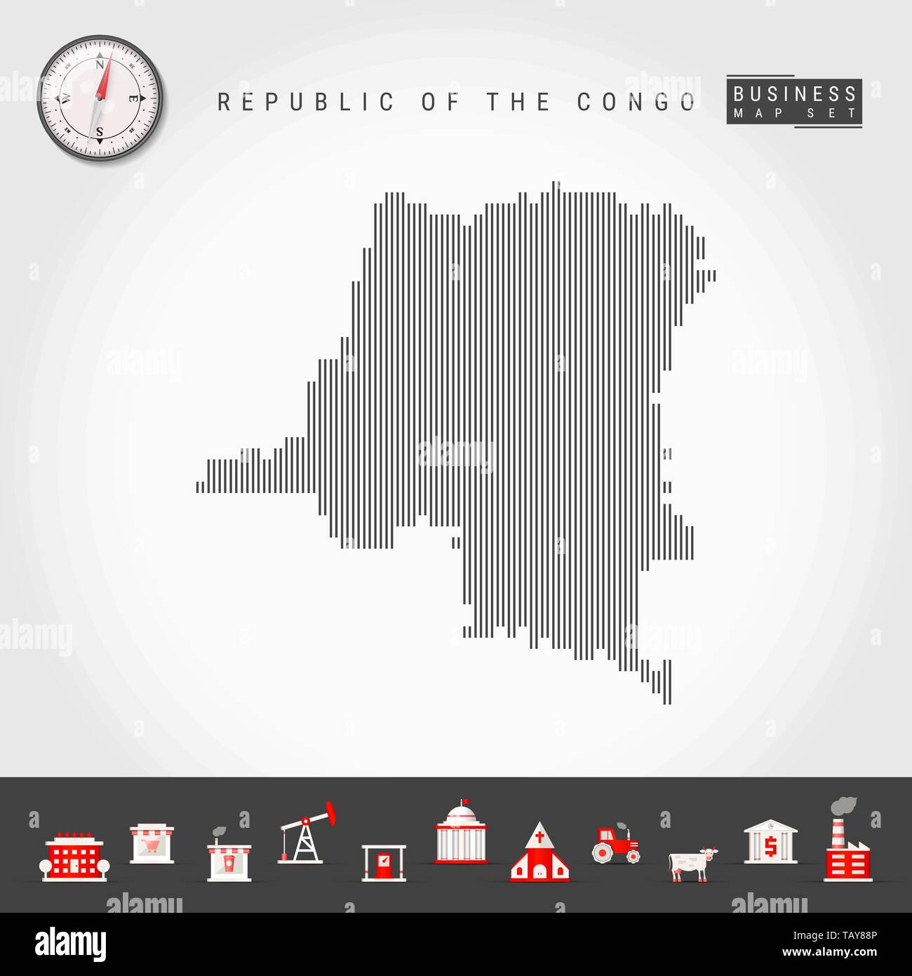 Vector Vertical Lines Pattern Map of Republic of the Congo. Striped ...