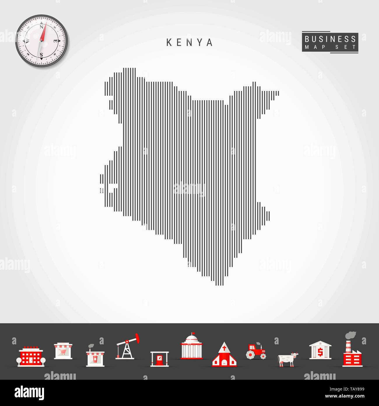 Vector Vertical Lines Pattern Map of Kenya. Striped Simple Silhouette ...