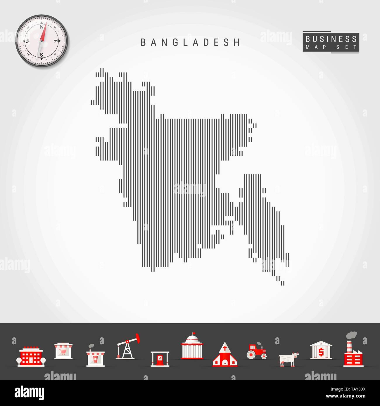 Vector Vertical Lines Pattern Map of Bangladesh. Striped Simple ...