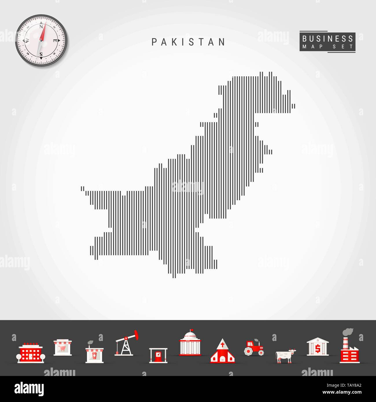 Vector Vertical Lines Pattern Map of Pakistan. Striped Simple ...