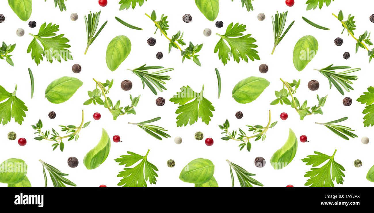 Different spices and herbs seamless pattern isolated on white ...