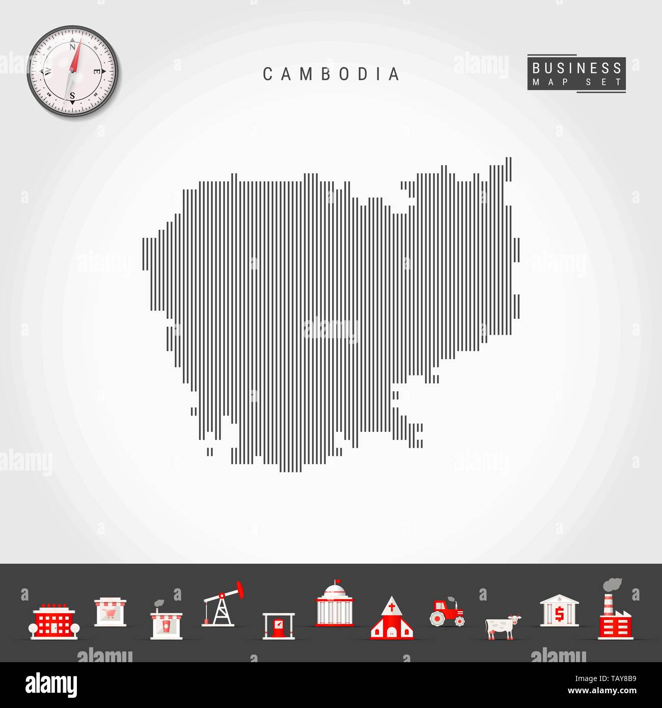 Vector Vertical Lines Pattern Map of Cambodia. Striped Simple ...