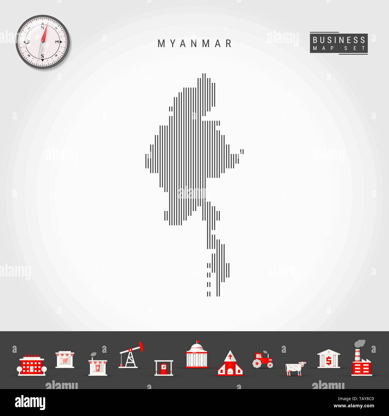 Vector Vertical Lines Pattern Map of Myanmar. Striped Simple Silhouette ...