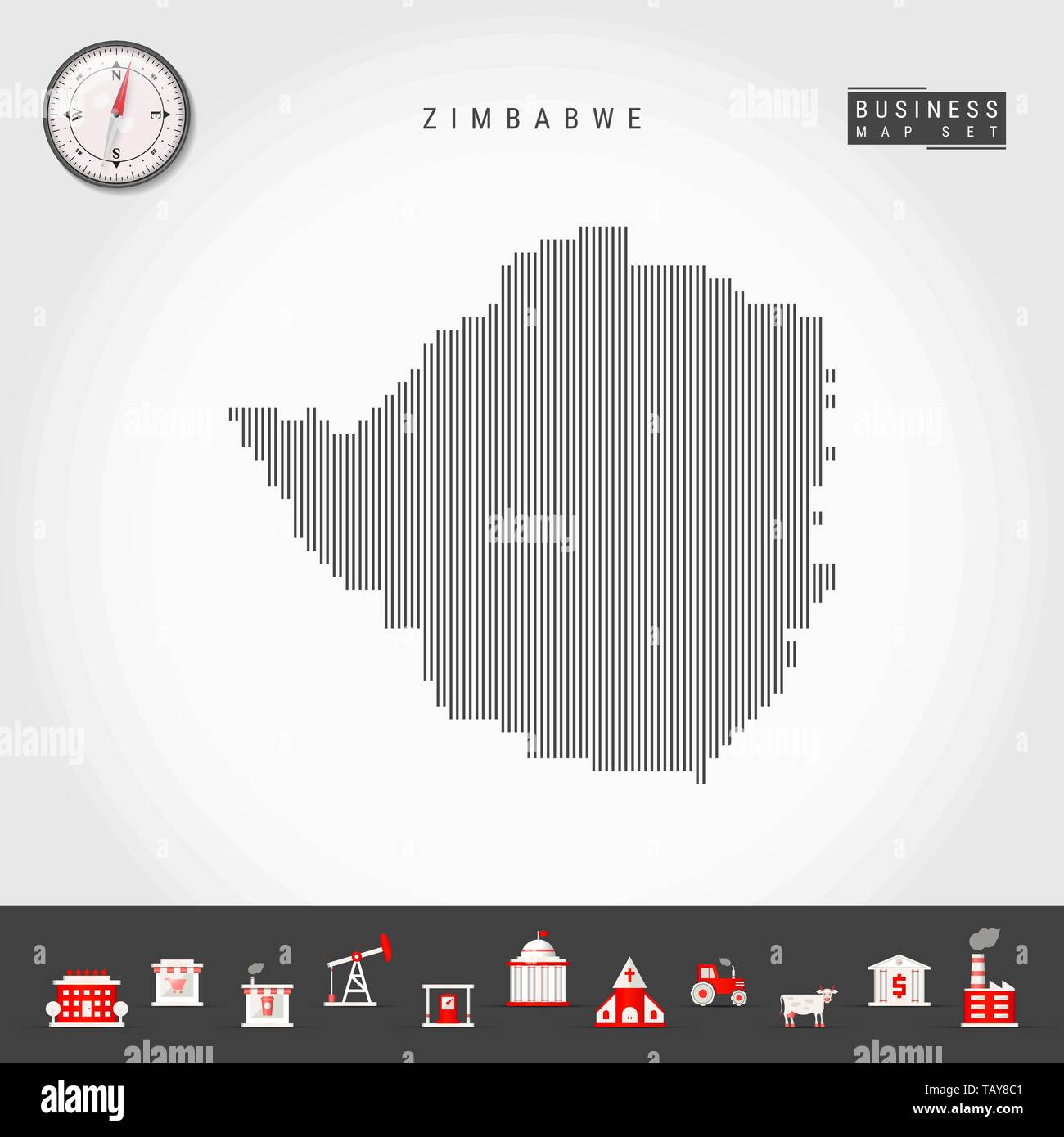 Vector Vertical Lines Pattern Map of Zimbabwe. Striped Simple ...