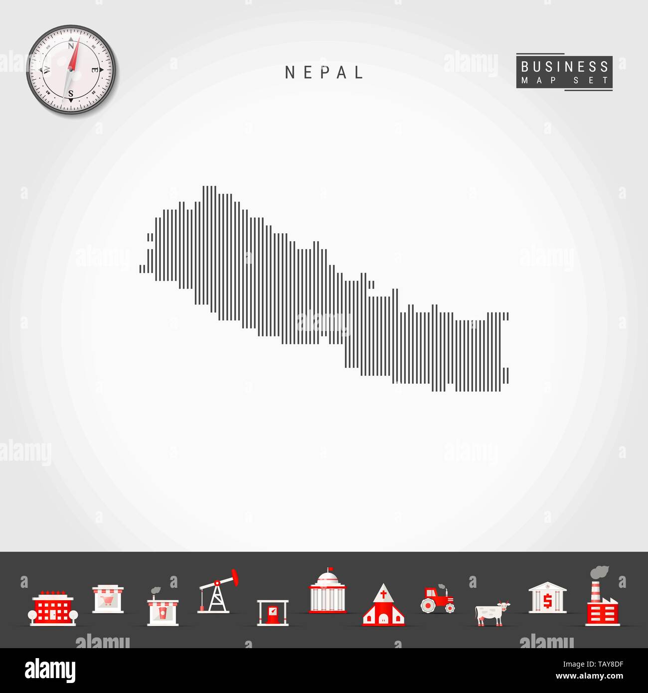 Vector Vertical Lines Pattern Map of Nepal. Striped Simple Silhouette ...