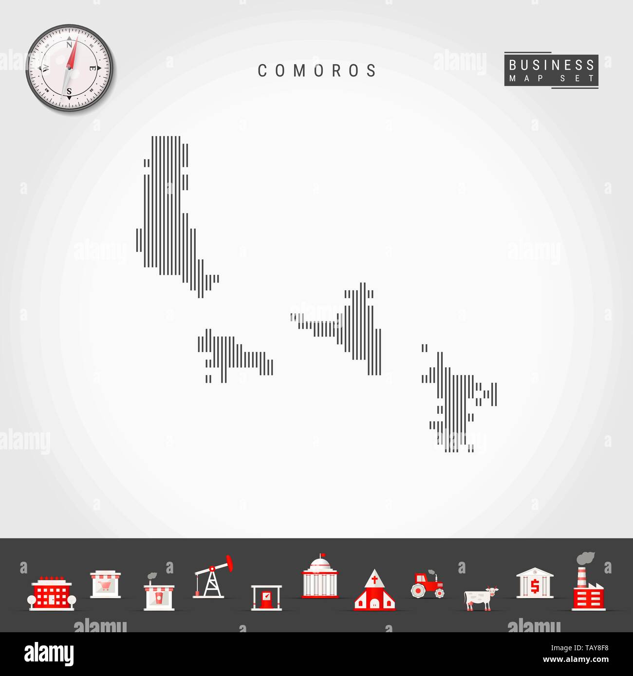 Vector Vertical Lines Pattern Map of Comoros. Striped Simple Silhouette of Comoros. Realistic ...