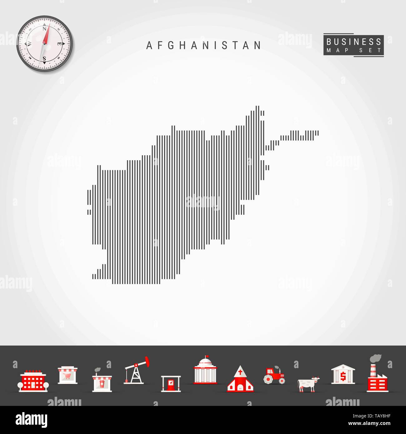 Vector Vertical Lines Pattern Map of Afghanistan. Striped Simple ...