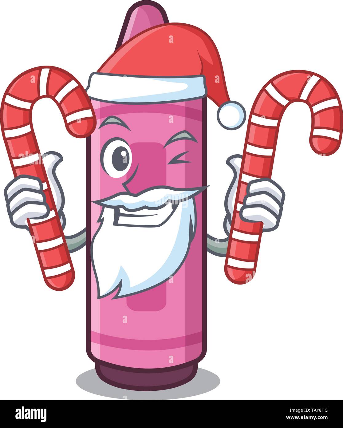 Santa with candy pink crayon above cartoon school book Stock Vector ...