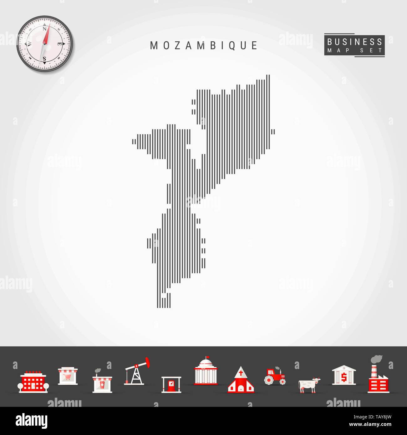 Vector Vertical Lines Pattern Map of Mozambique. Striped Simple ...
