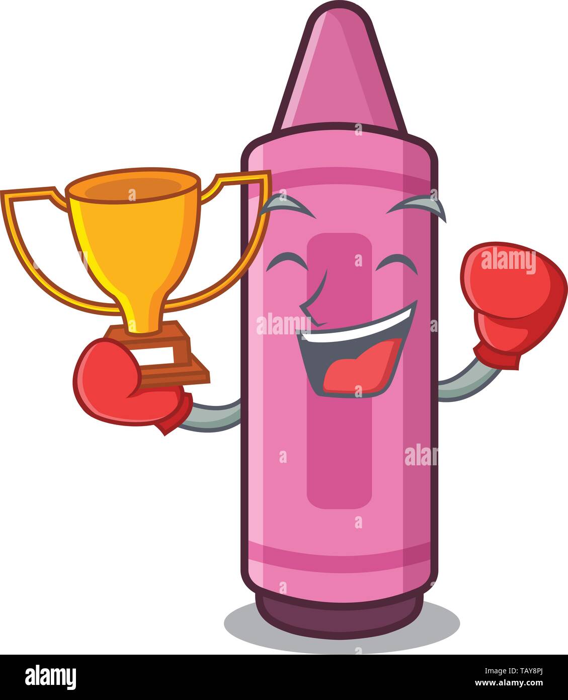 Boxing winner pink crayon above cartoon school book Stock Vector Image ...