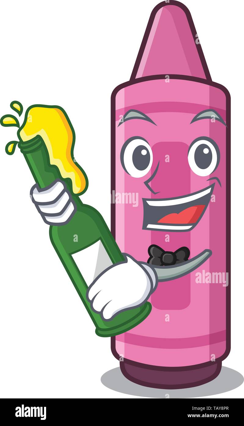With beer pink crayon above cartoon school book Stock Vector Image ...