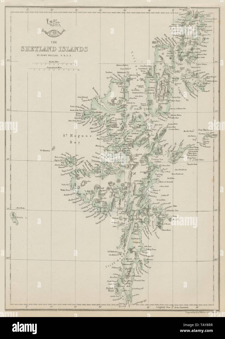 SHETLAND ISLANDS. Lerwick Mainland Yell Scotland. WELLER 1863 old ...