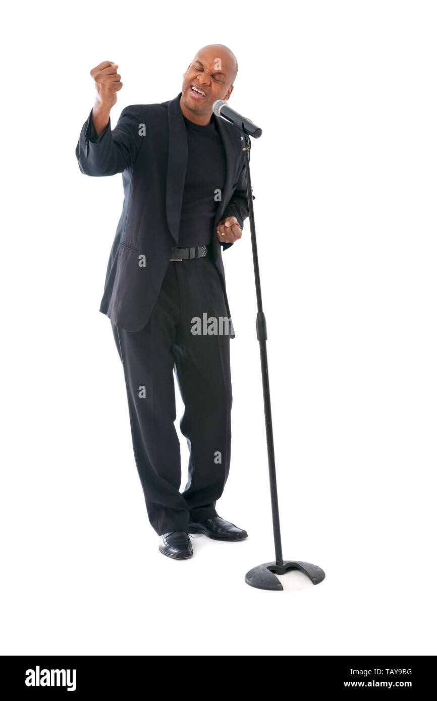 handsome singer at a performance on white background Stock Photo - Alamy