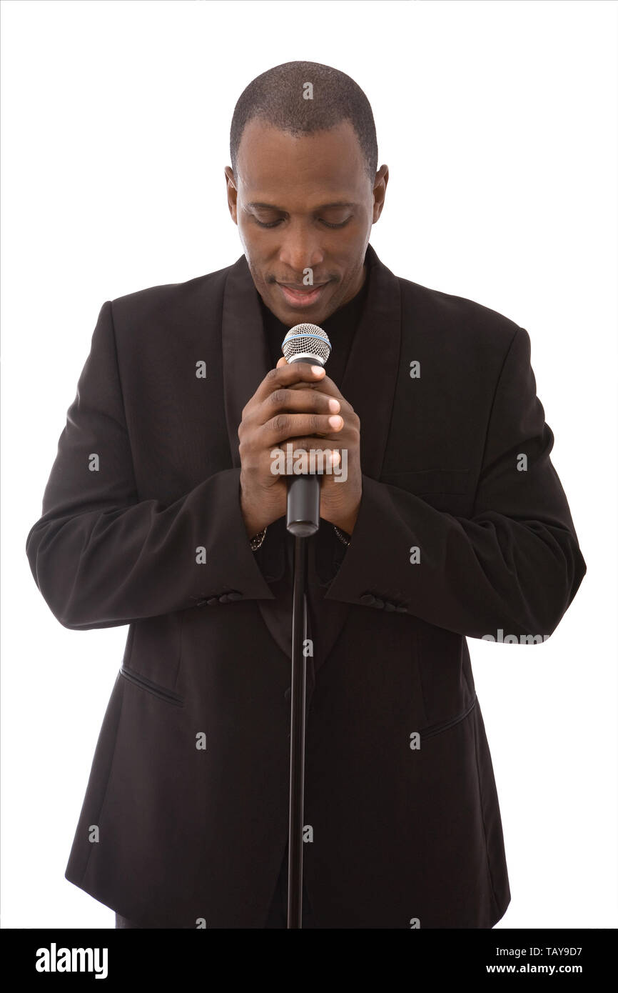 Afro-American singer isolated on white background Stock Photo - Alamy
