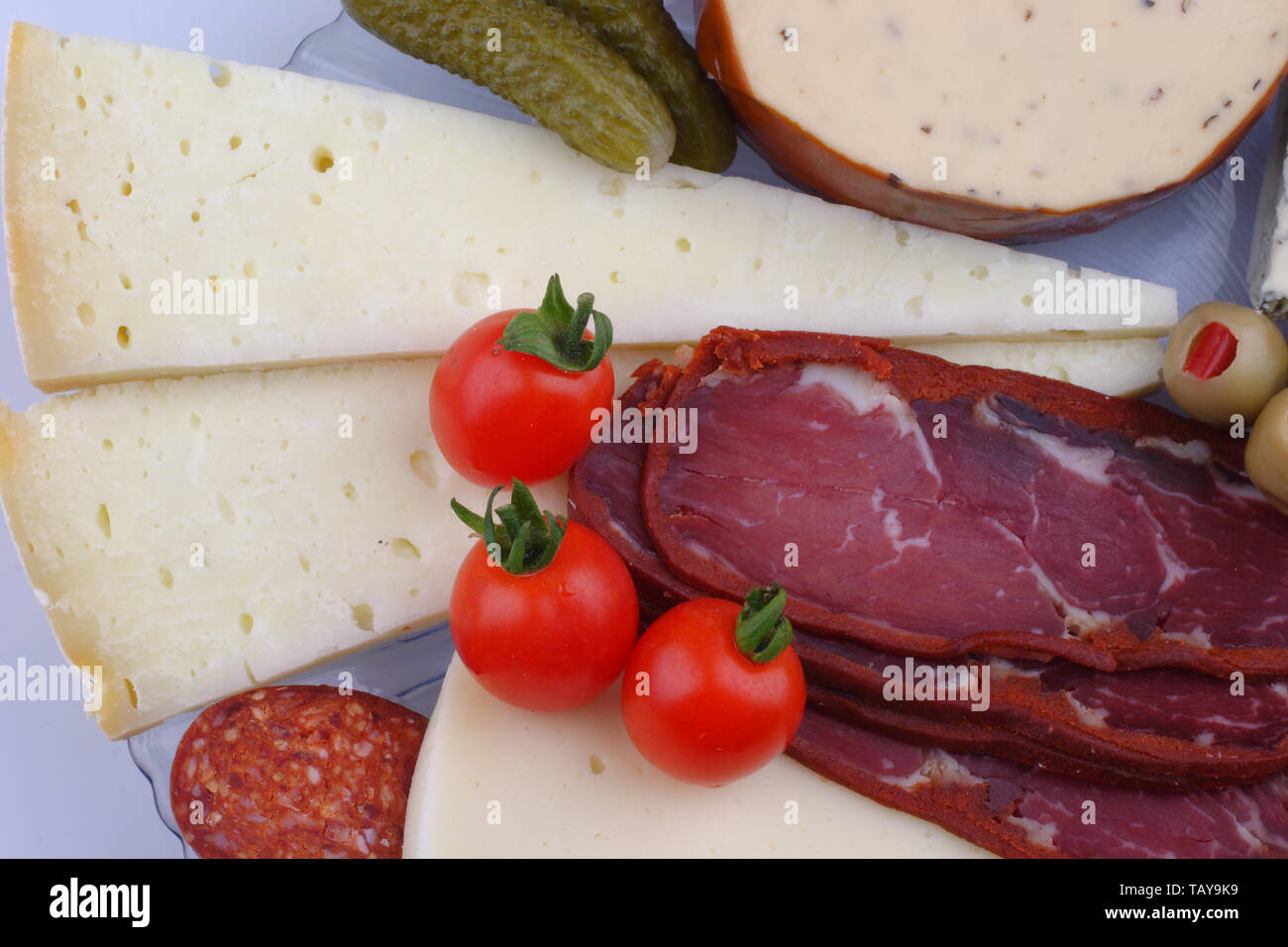 Fresh and continental breakfast table with ham and cheese Stock Photo ...