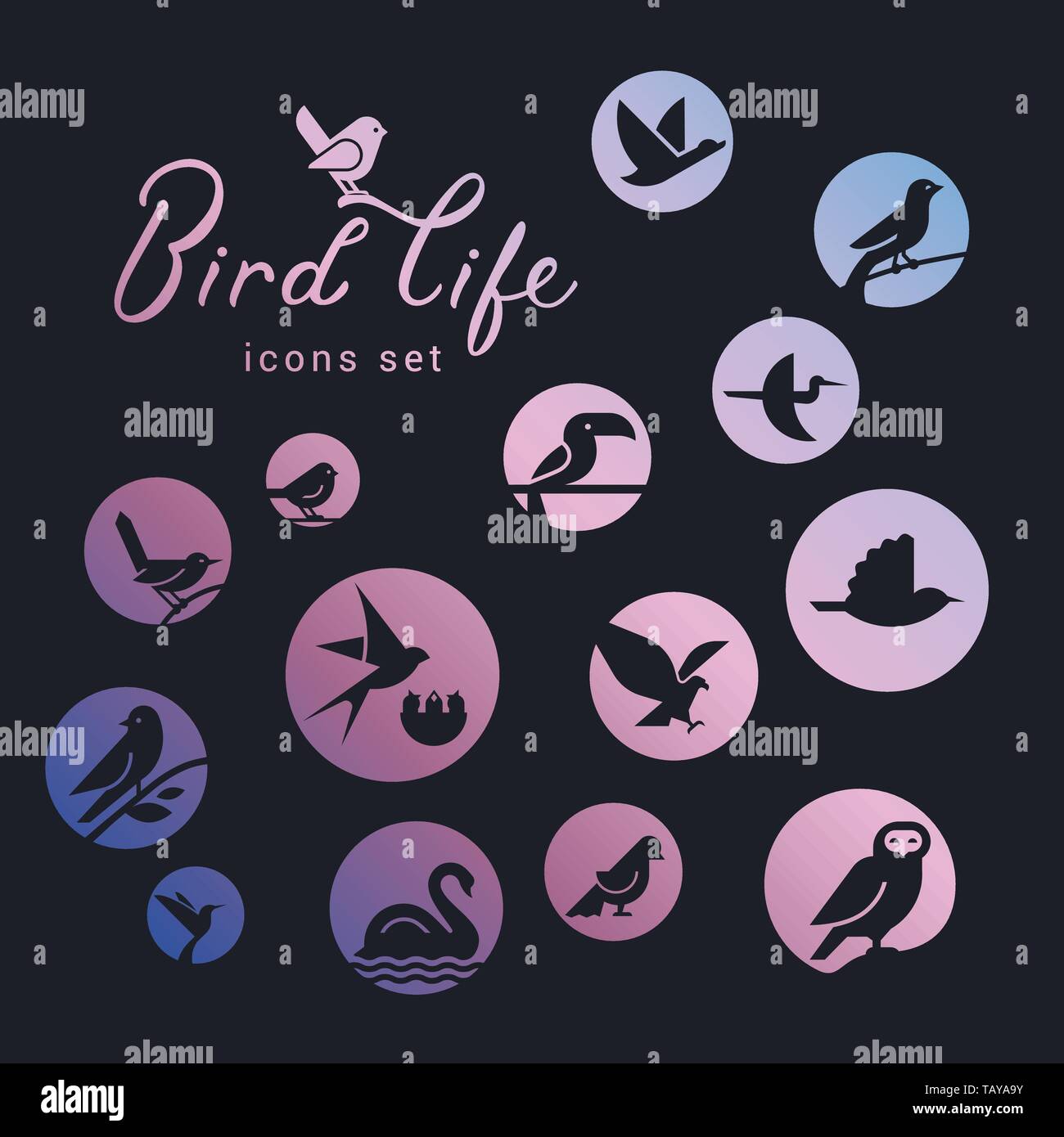 Vector icon set of icons inscribed in a circle filled with a gradient ...