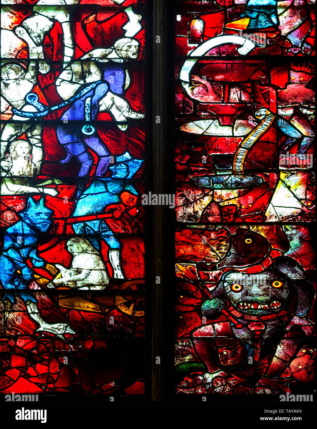 Sixteenth century stained glass windows inside church of Saint Mary ...