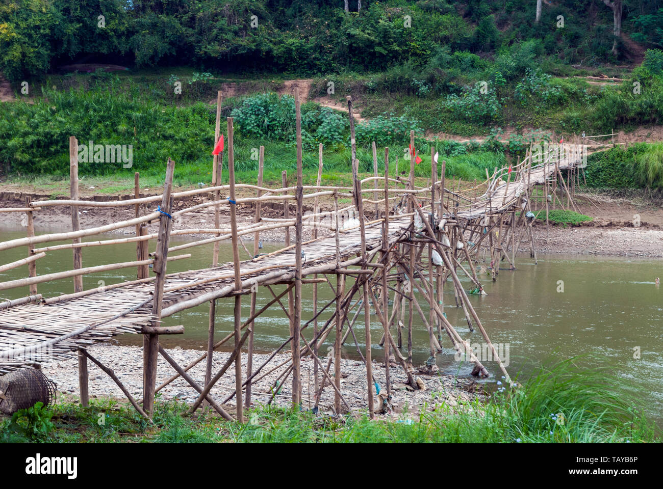 Small wooden Monkey bridge in Luang Prabang, Laos Stock Photo - Alamy