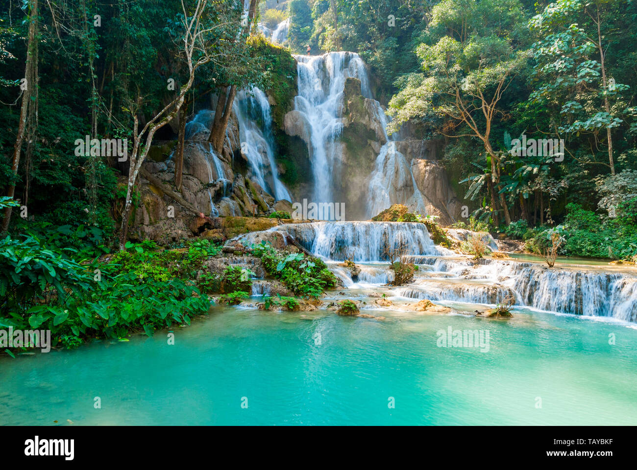 Turquoise water of Kuang Si waterfall, Luang Prabang, Laos Stock Photo ...