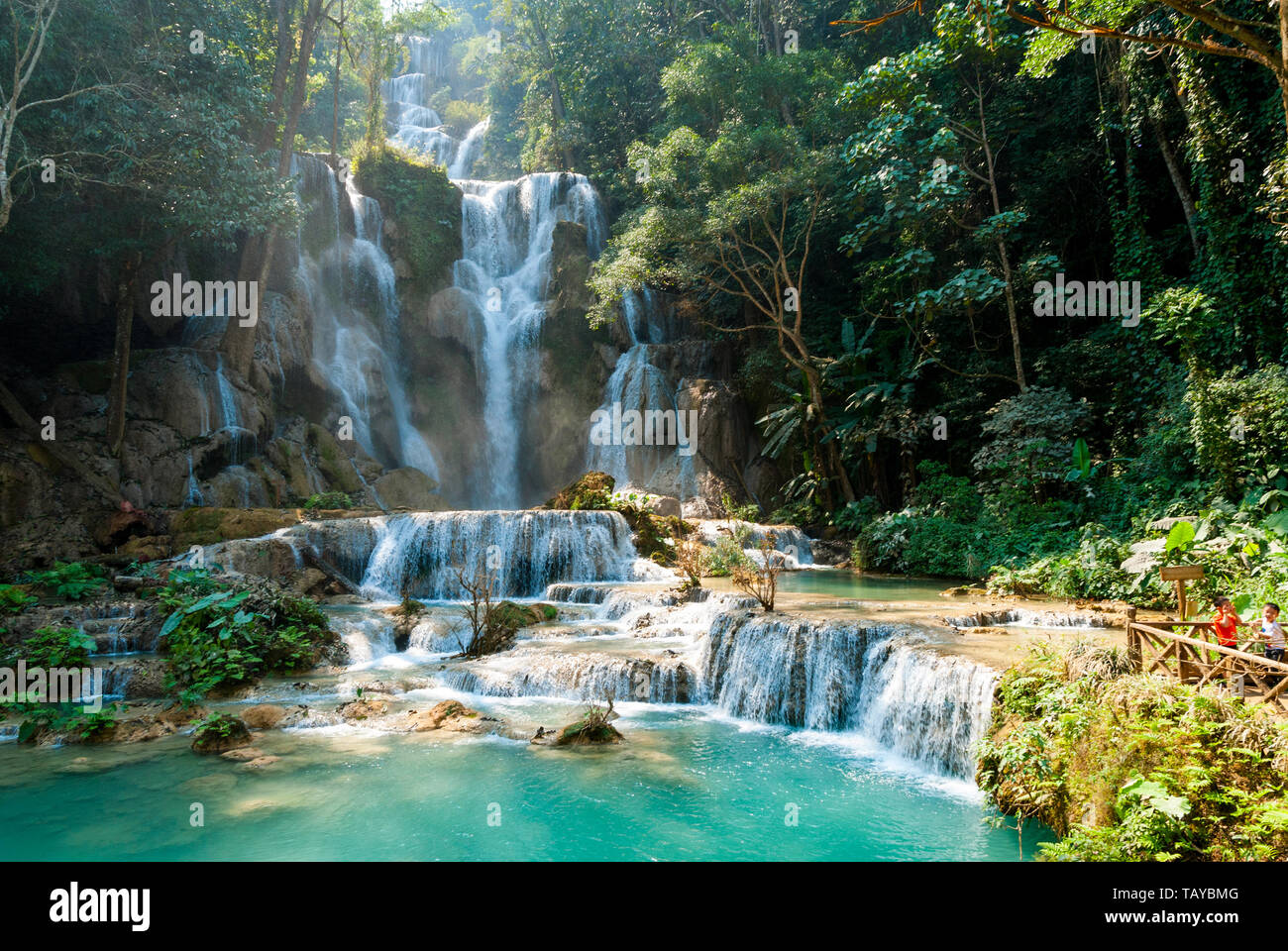 Turquoise water of Kuang Si waterfall, Luang Prabang, Laos Stock Photo ...