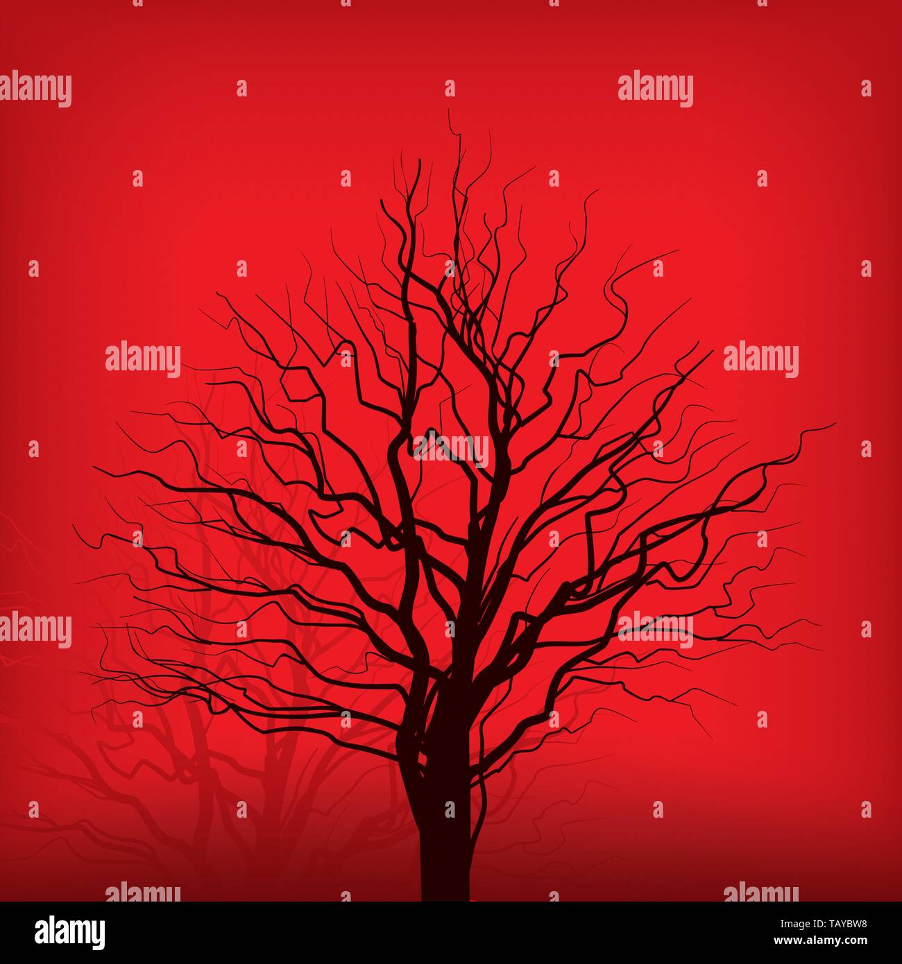 Vector illustration. Solitude old tree over red background Stock Vector ...