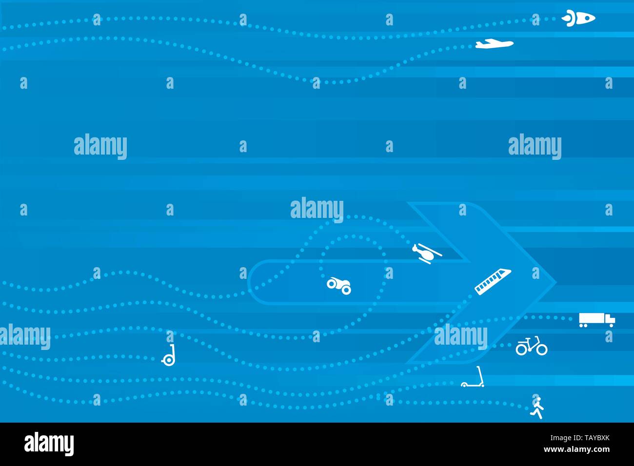 Vector illustration. Different vehicles running over stripped blue ...