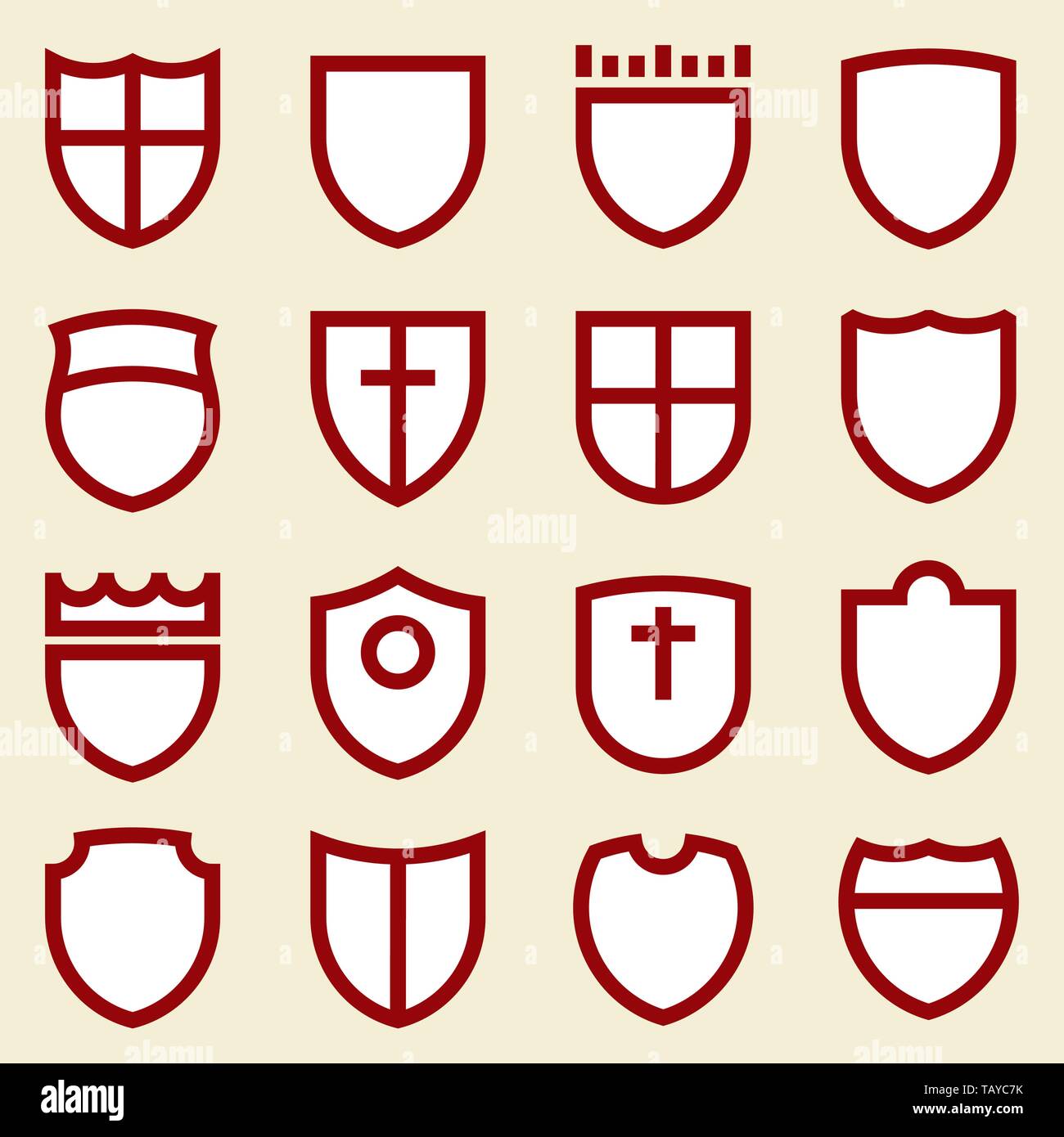 Vector illustration. Set of sixteen simple shields icons Stock Vector ...
