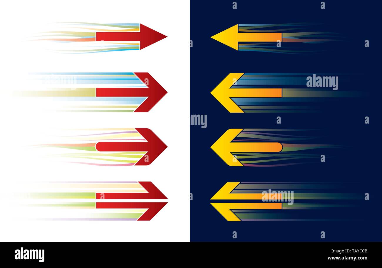 Vector illustration. Set of four arrow with movement sensation Stock ...