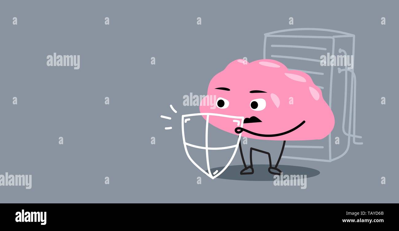 cute human brain organ holding shield protection security concept ...