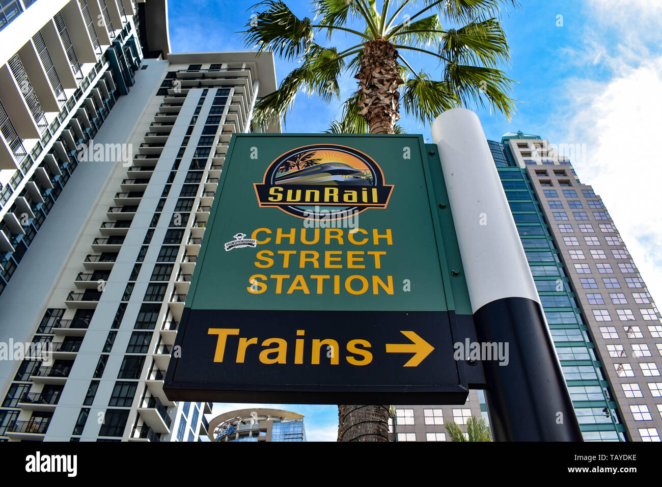 Orlando, Florida . December 24, 2018. Church Street Station sign on ...