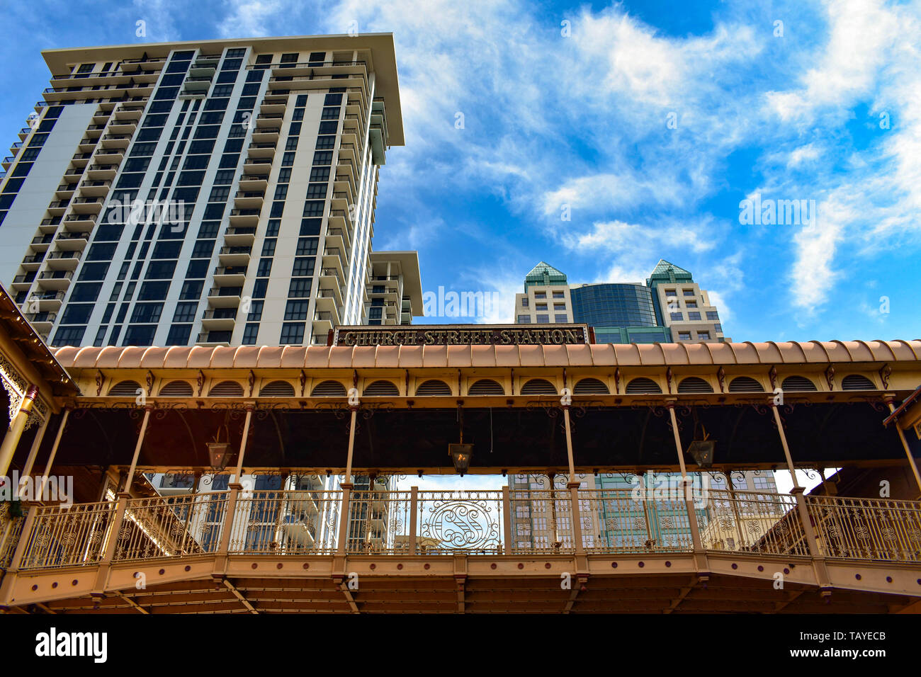Orlando, Florida . December 24, 2018. Top view of old bridge and modern ...