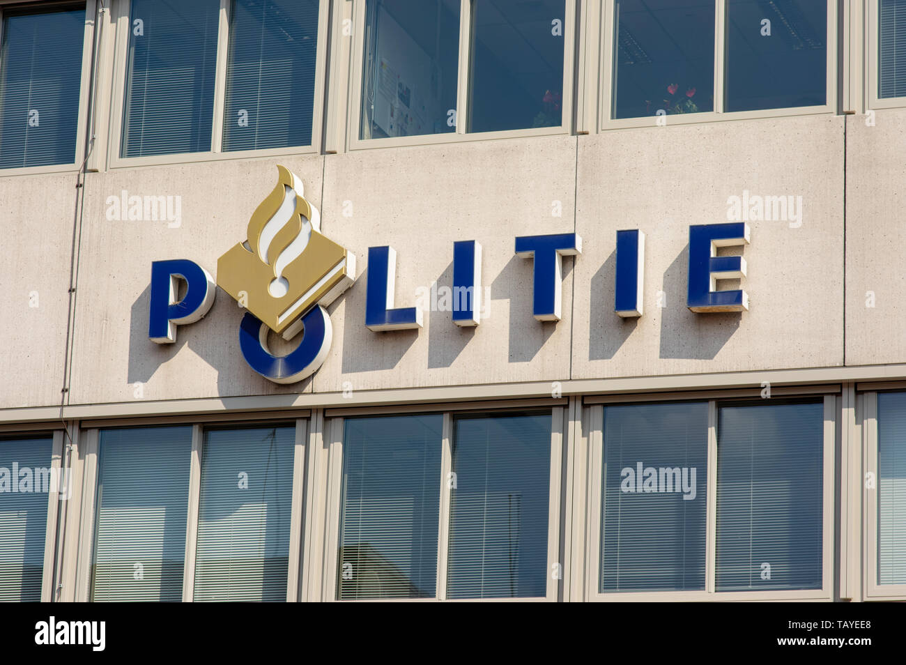 Arnhem, Netherlands - April 7, 2019: Dutch police logo on a concrete ...