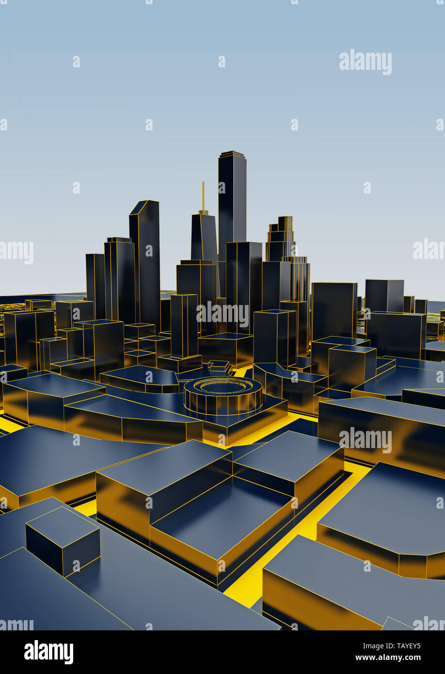 black low poly city with yellow roads. 3d rendering Stock Photo - Alamy