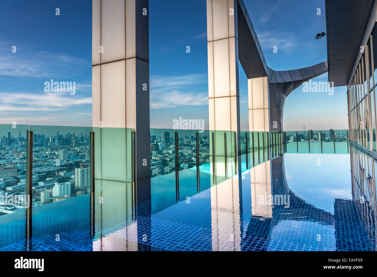 Infinity Pool in Bangkok, Thailand on the rooftop of a condominium with ...