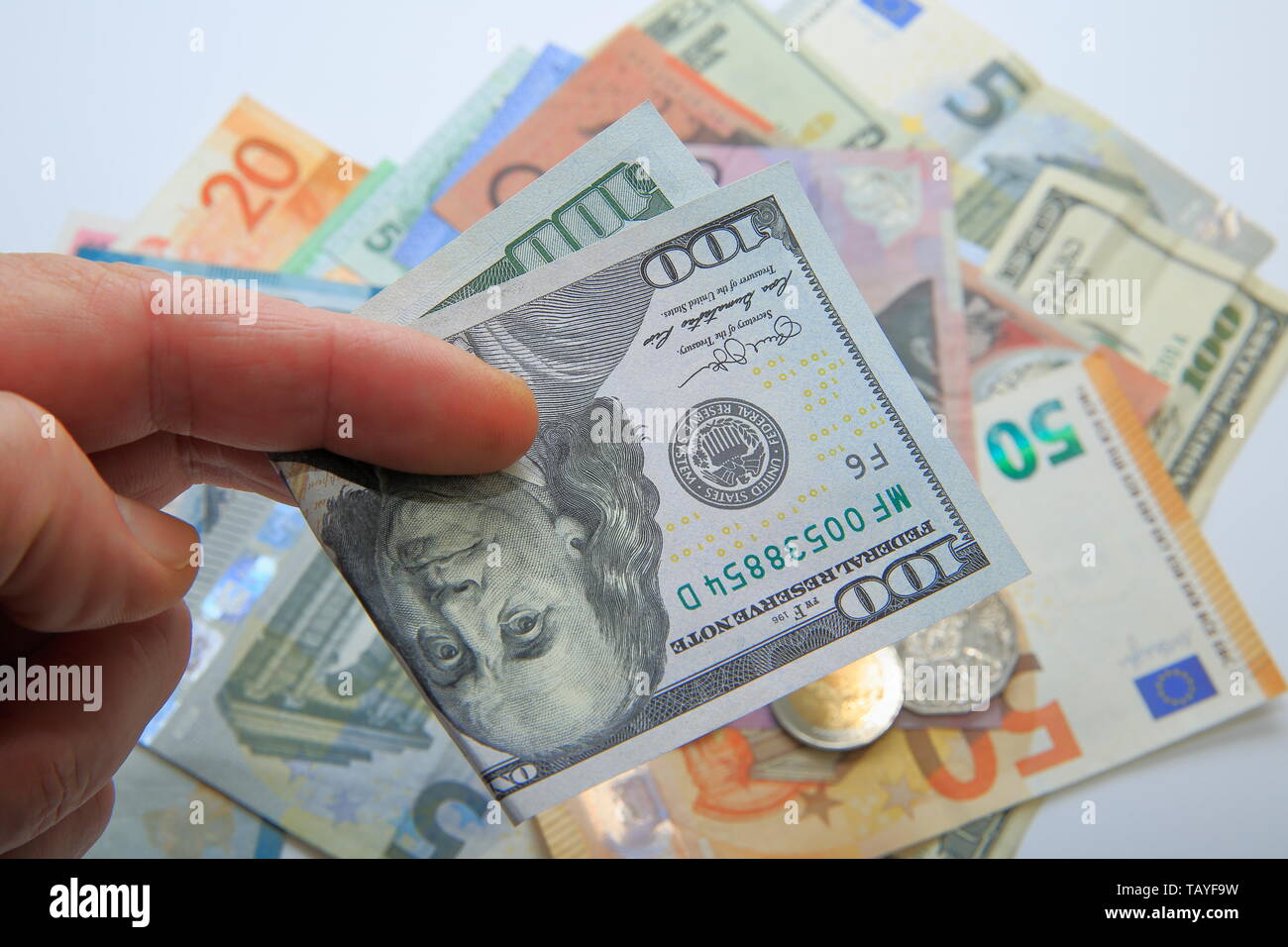 A composition with various country banknotes and coins Stock Photo - Alamy