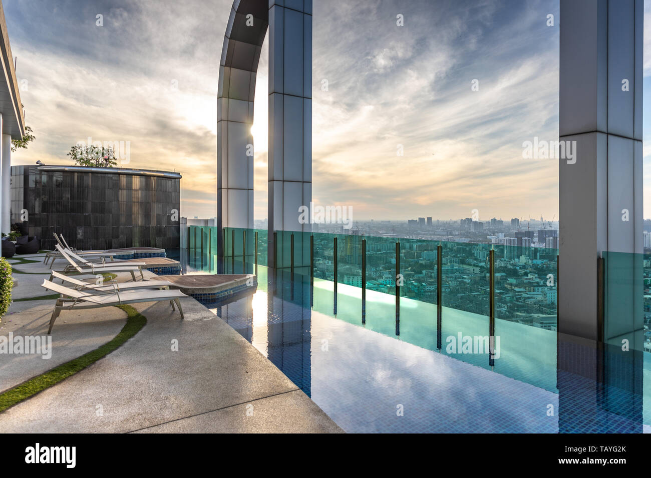 Infinity Pool in Bangkok, Thailand on the rooftop of a condominium with ...