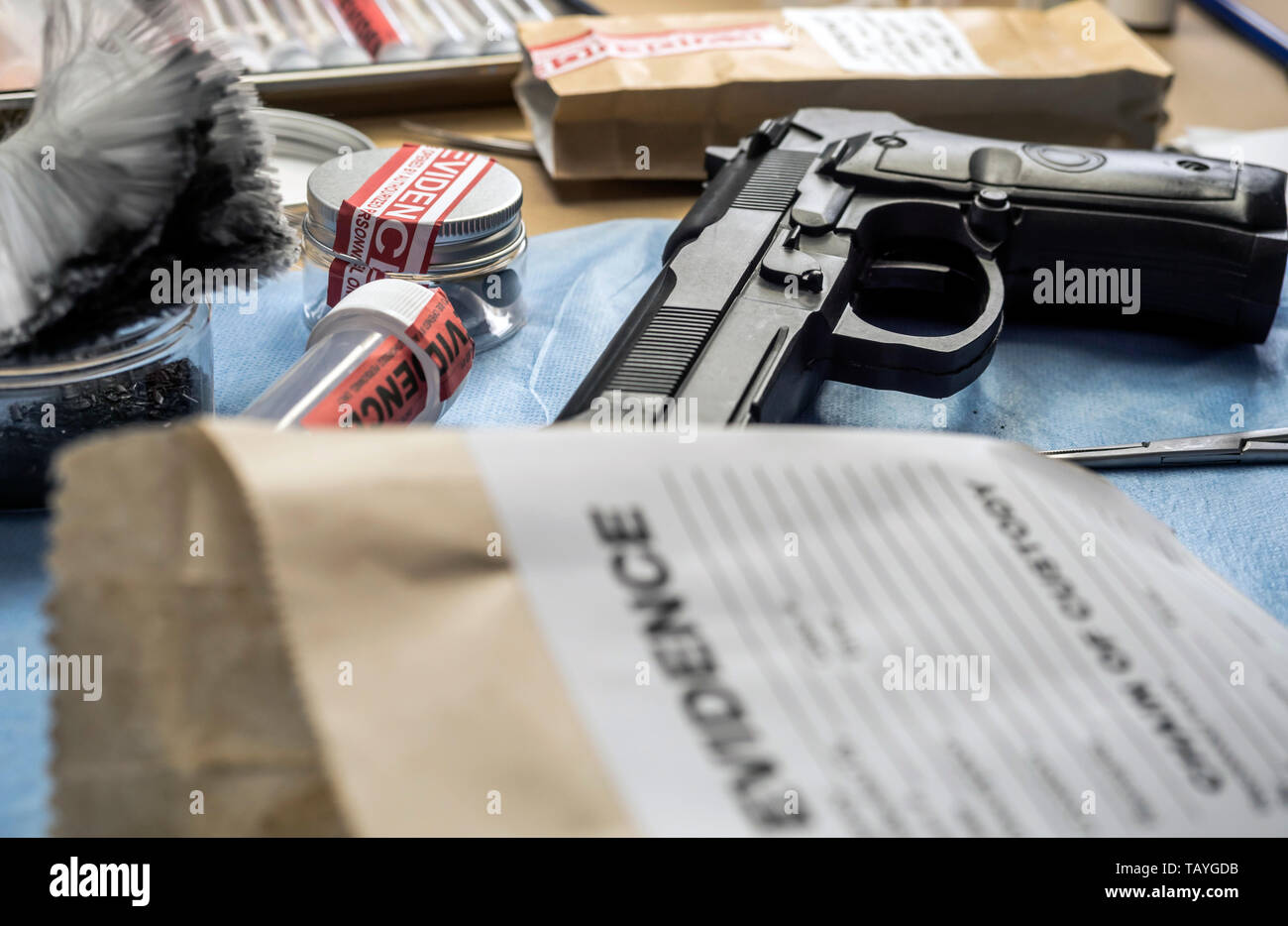 Criminalistic Laboratory, Bullet shell analysis, conceptual image Stock ...