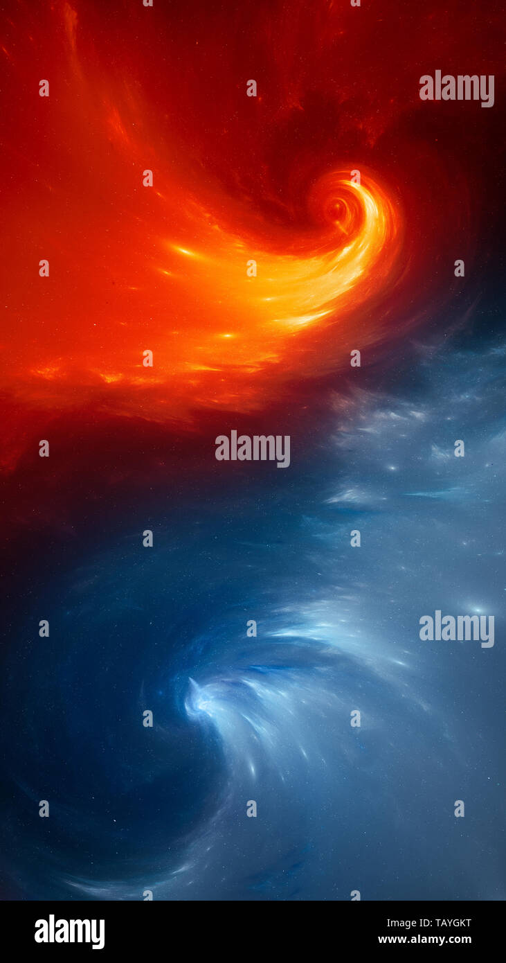 Fiery and icy glowing double spiral nebula in space smartphone template ...