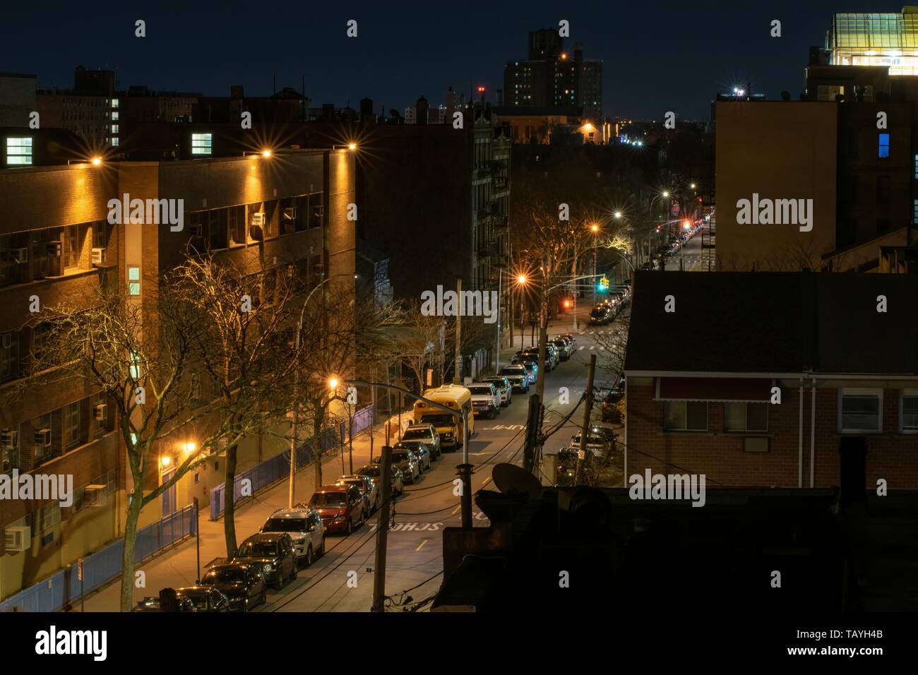 Calm and very quiet street during the night, Bronx, NY, USA Stock Photo ...