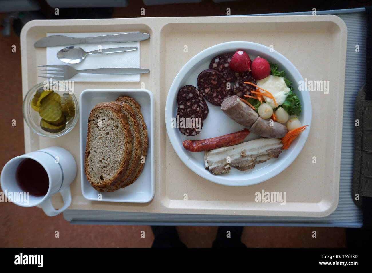 Dinner in a hospital in Germany with sausage and bread Stock Photo - Alamy